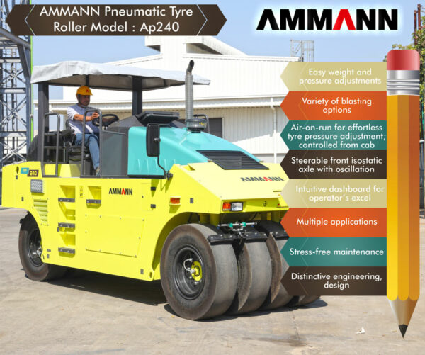 Ammann’s Pneumatic Tyre Roller for Medium and Large job sites