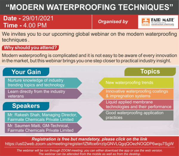 Webinar on Modern Waterproofing Techniques - Constro Facilitator