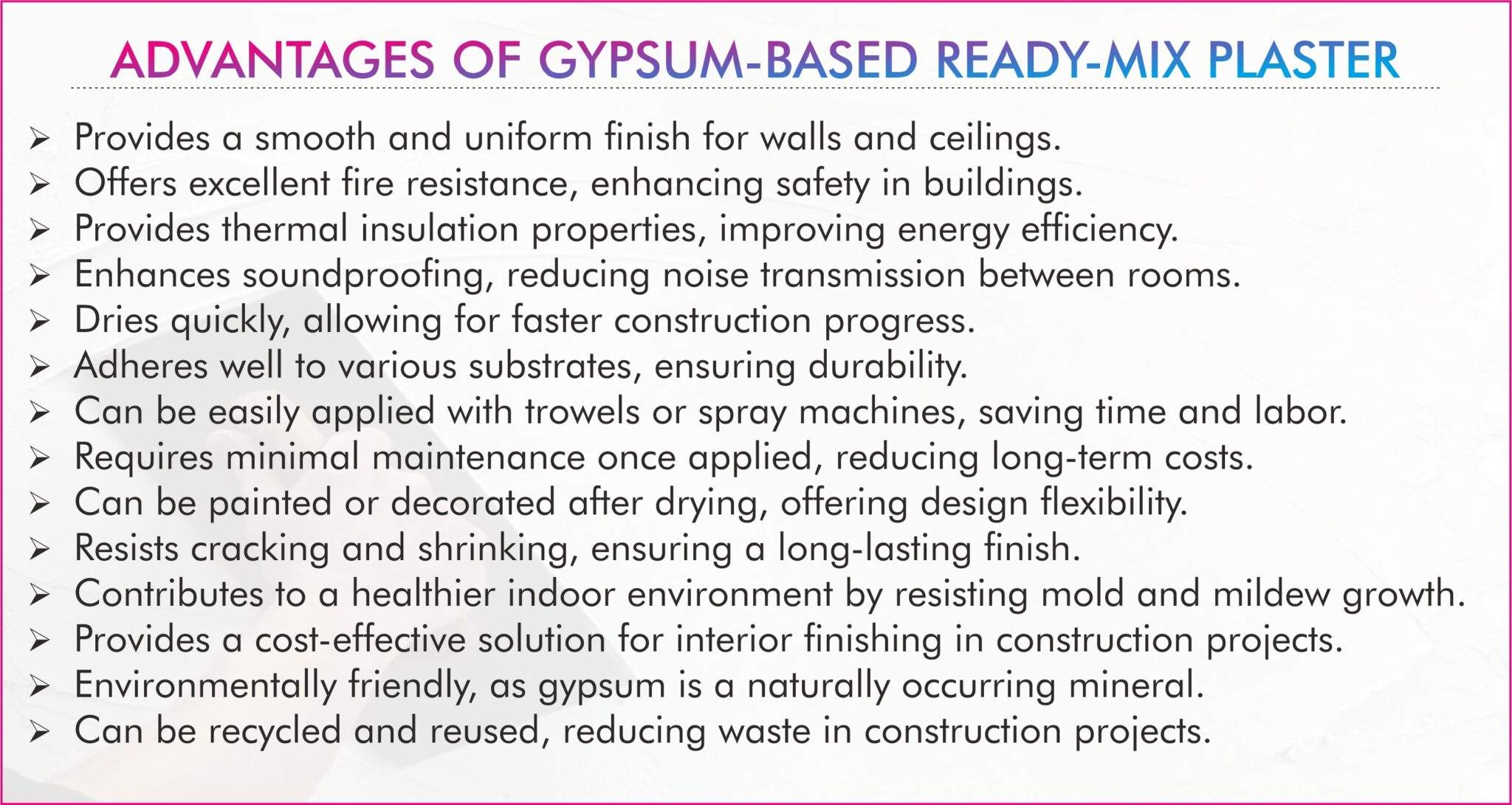 Gypsum-Based Ready-Mix Plaster-Types, and Applications